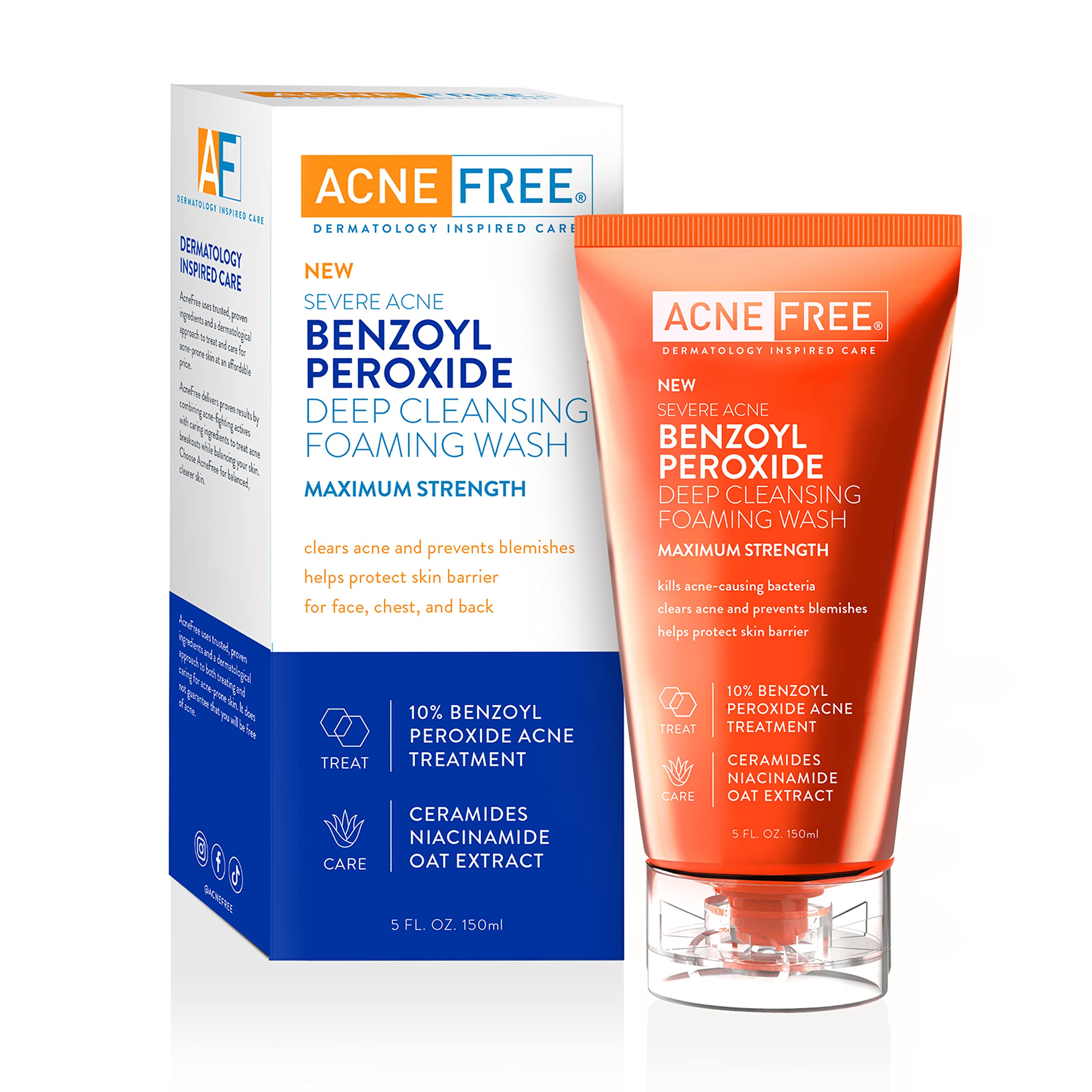 ACNE FREE | Severe Acne Benzoyl Peroxide Deep Cleansing Foaming Wash ...
